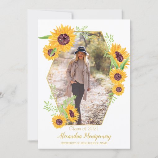 Watercolor Sunflower Photo Graduation Announcement | Zazzle