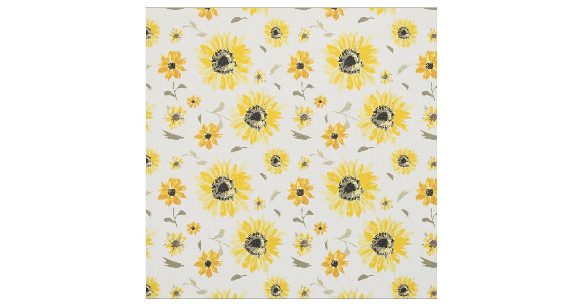 Watercolor sunflower repeat pattern fabric | Zazzle
