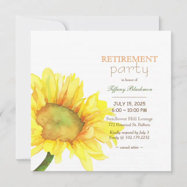 Watercolor Sunflower Retirement Party Invitation | Zazzle