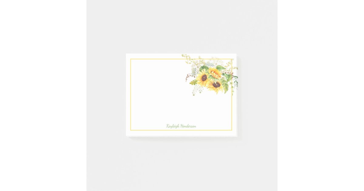 Watercolor Sunflowers and Greenery Personalized Post-it Notes | Zazzle
