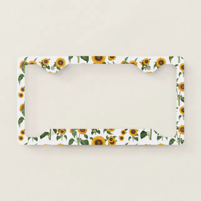 Watercolor Sunflowers Botanical Foliage Greenery License Plate Frame ...