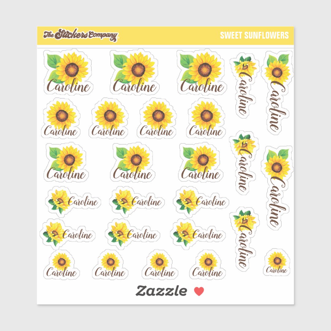 Watercolor Sunflowers Custom Name Labels | School | Zazzle