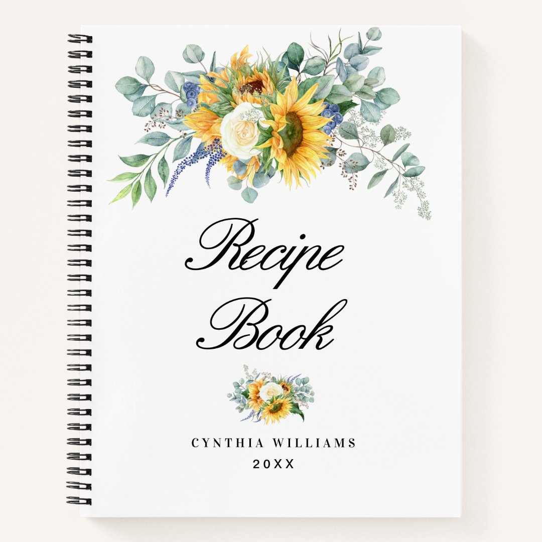 watercolor sunflowers eucalyptus Recipe Book | Zazzle