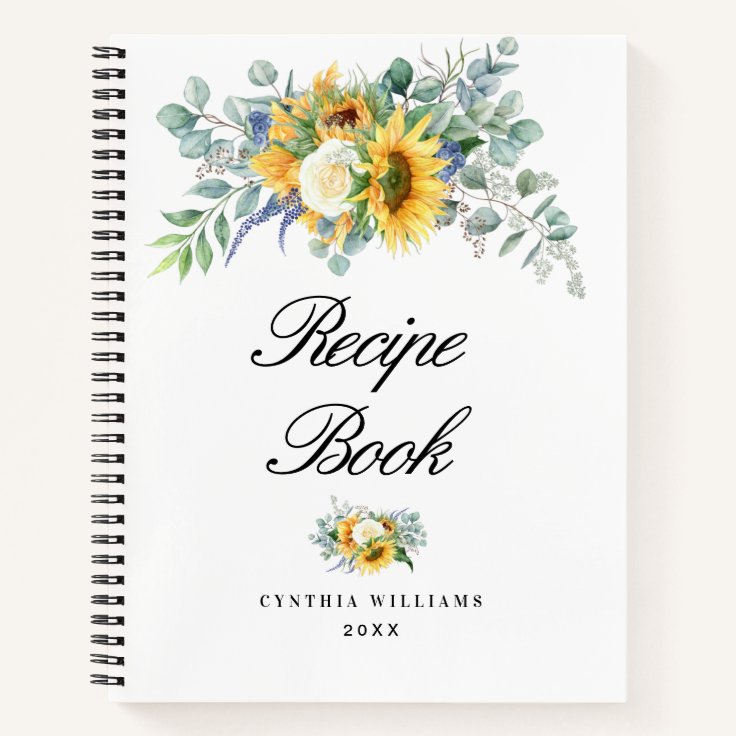 watercolor sunflowers eucalyptus Recipe Book | Zazzle