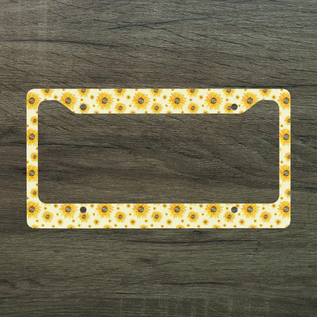 Watercolor Sunflowers Floral Pattern License Plate Frame | Zazzle