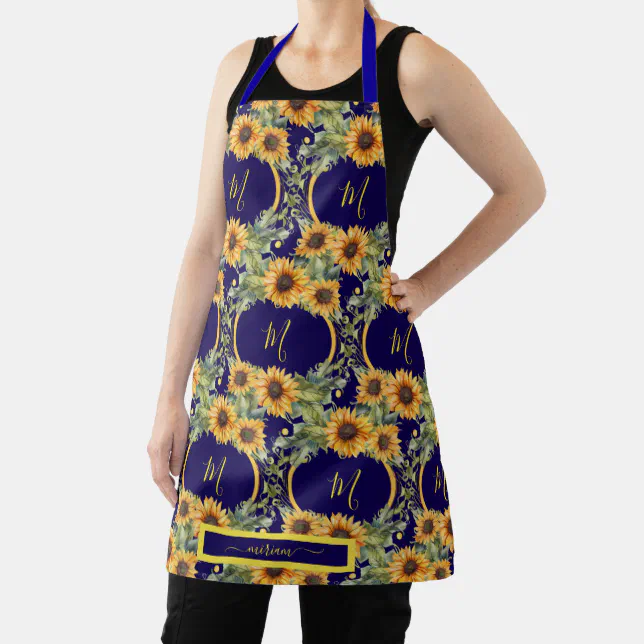 Watercolor Sunflowers Monogram Van Gogh Style Apron | Zazzle
