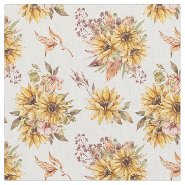Watercolor sunflower repeat pattern fabric | Zazzle