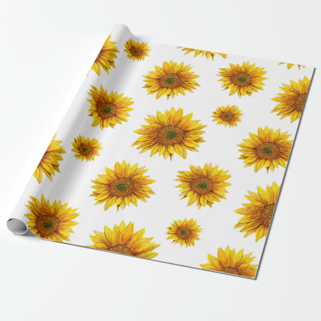 Watercolor sunflowers. Rustic floral pattern Wrapping Paper | Zazzle