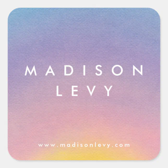 Watercolor Sunrise Ombre Custom Name Printed Square Sticker | Zazzle