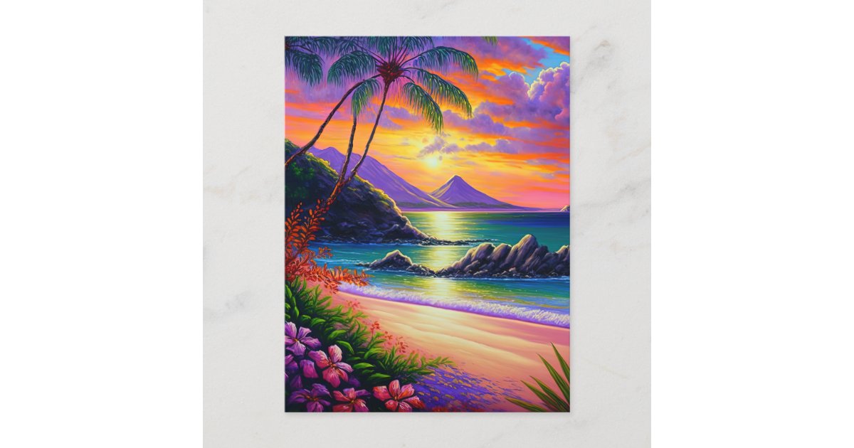Watercolor Sunset Beach Background Postcard | Zazzle