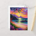 Watercolor Sunset Beach Background Postcard | Zazzle
