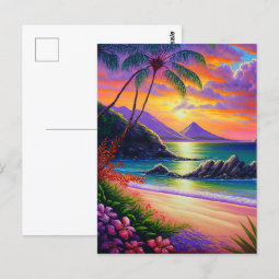 Watercolor Sunset Beach Background Postcard | Zazzle