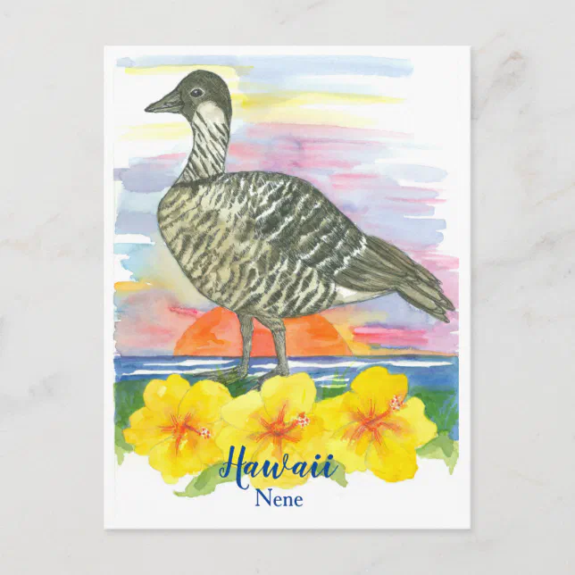 Watercolor Sunset Hawaii State Bird Nene Postcard | Zazzle