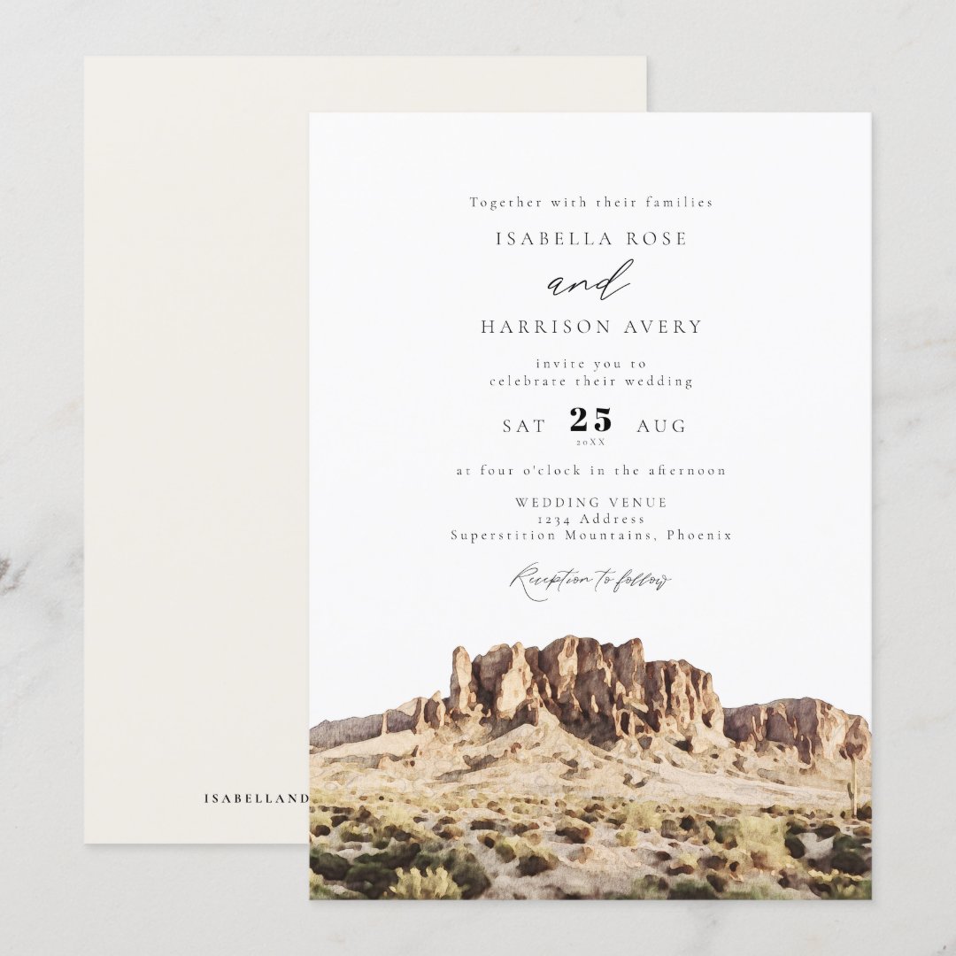 Watercolor Superstition Mountains Desert Wedding Invitation | Zazzle