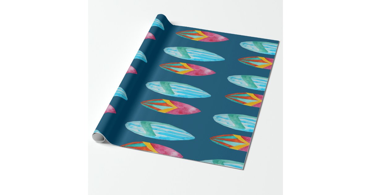 Watercolor Surfboard Pattern Wrapping Paper | Zazzle