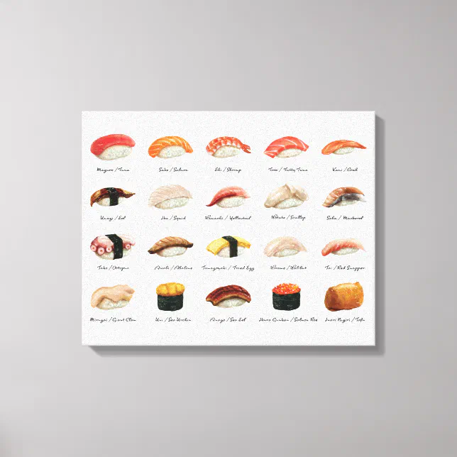Watercolor Sushi Chart Canvas Print | Zazzle