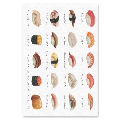 Watercolor Sushi Chart Tissue Paper | Zazzle