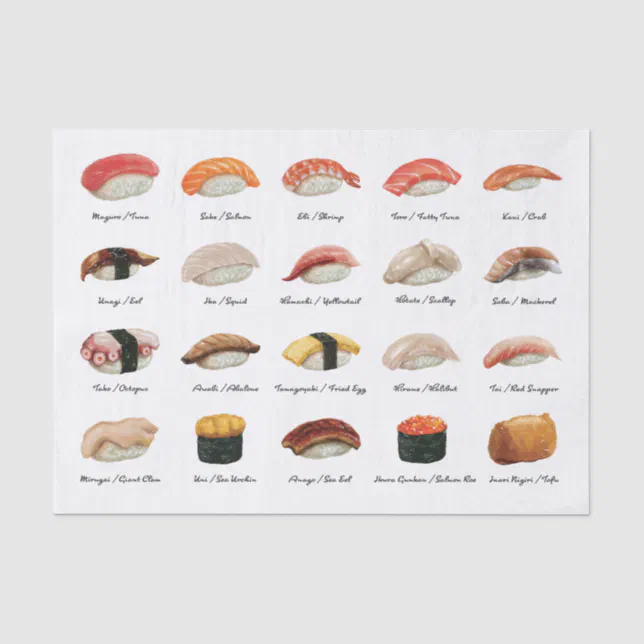 Watercolor Sushi Chart Tissue Paper | Zazzle