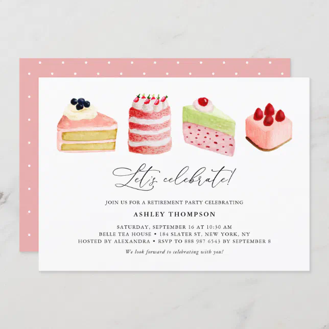 Watercolor Sweet Cakes Retirement Party Brunch Invitation | Zazzle