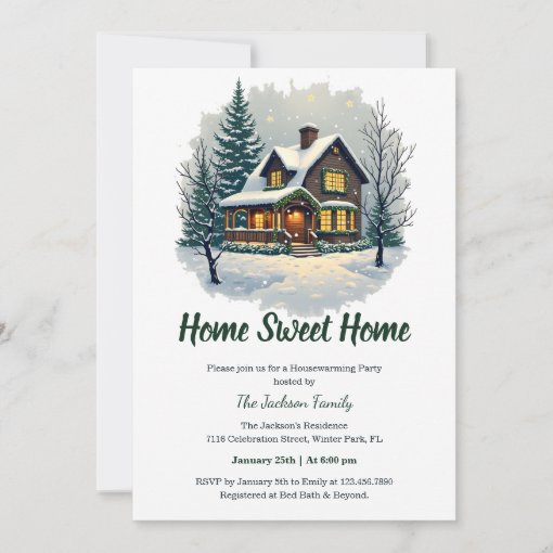Watercolor Sweet Home Winter Housewarming Party Invitation | Zazzle