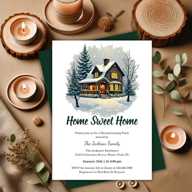 Watercolor Sweet Home Winter Housewarming Party Invitation | Zazzle