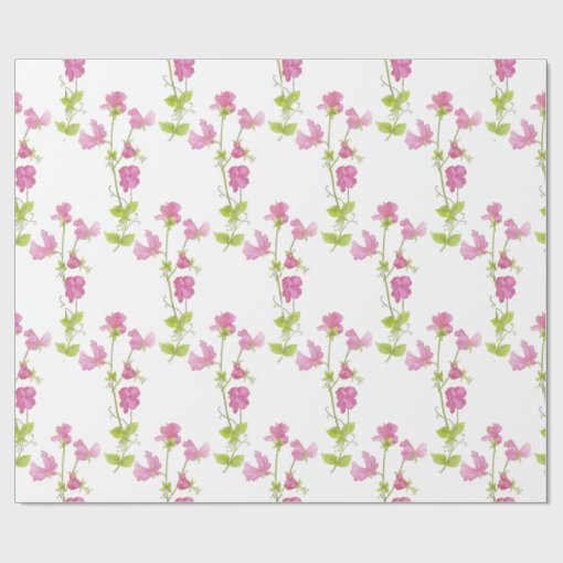 Watercolor Sweet Pea Flower Pattern Floral Design Wrapping Paper | Zazzle