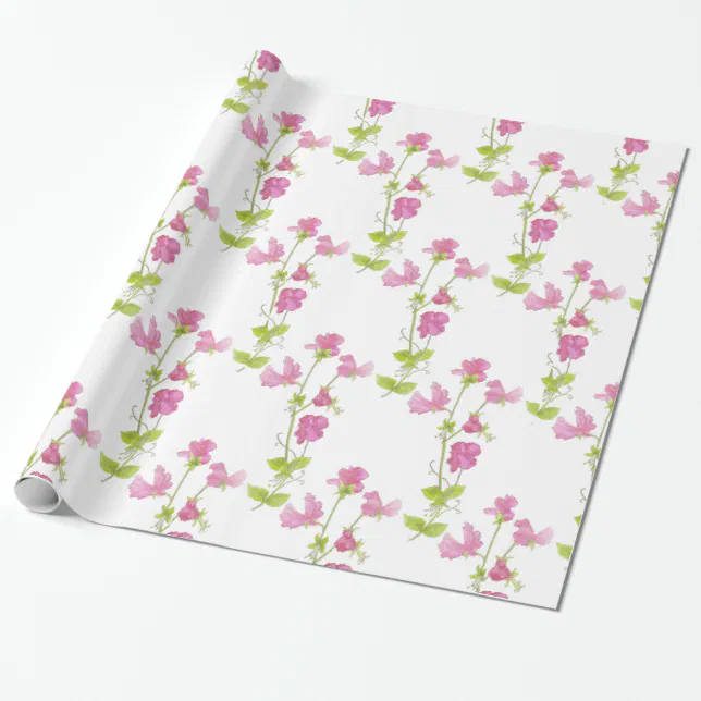 Watercolor Sweet Pea Flower Pattern Floral Design Wrapping Paper | Zazzle