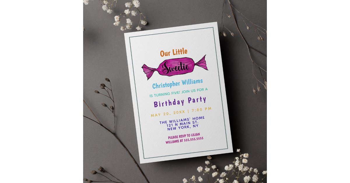 Watercolor Sweetie Colorful Candy Birthday Party Invitation | Zazzle
