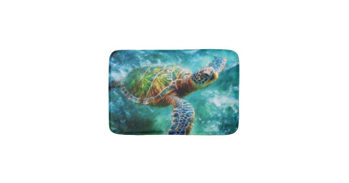 Watercolor Swimming Sea Turtle Bath Mat | Zazzle