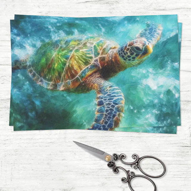 Watercolor Swimming Sea Turtle Decoupage Tissue Paper | Zazzle
