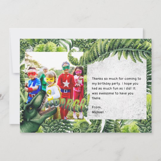 Watercolor T-Rex Dinosaur Birthday Party Photo Thank You Card | Zazzle.com