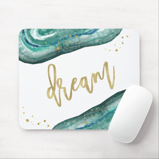 Watercolor Teal and Faux Gold Geode | Dream Mouse Pad | Zazzle