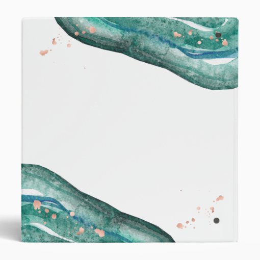 Watercolor Teal and Faux Rose Gold Geode 3 Ring Binder | Zazzle