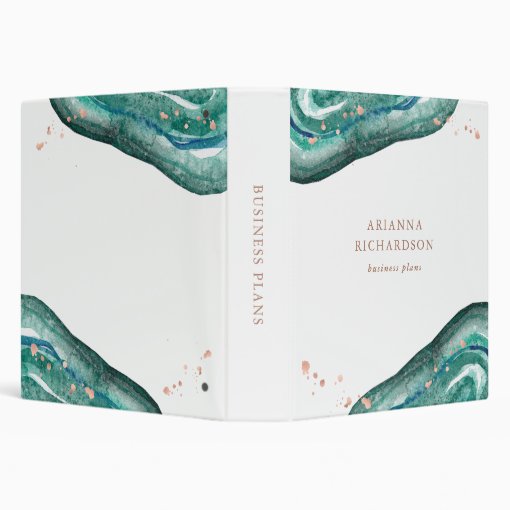 Watercolor Teal and Faux Rose Gold Geode 3 Ring Binder | Zazzle