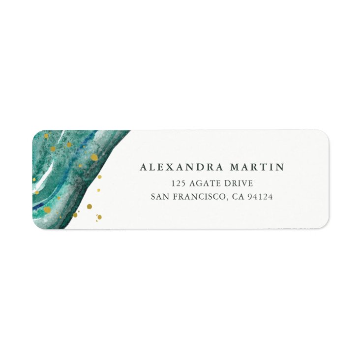 Watercolor Teal and Gold Geode Label | Zazzle