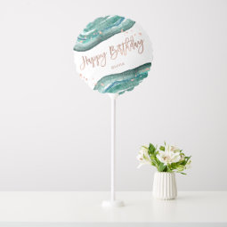 Watercolor Teal Geode | Happy Birthday Balloon | Zazzle