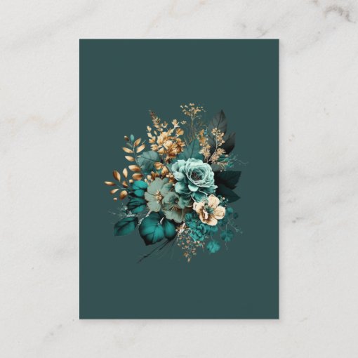 Watercolor Teal Gold Floral Reception Enclosure Card | Zazzle