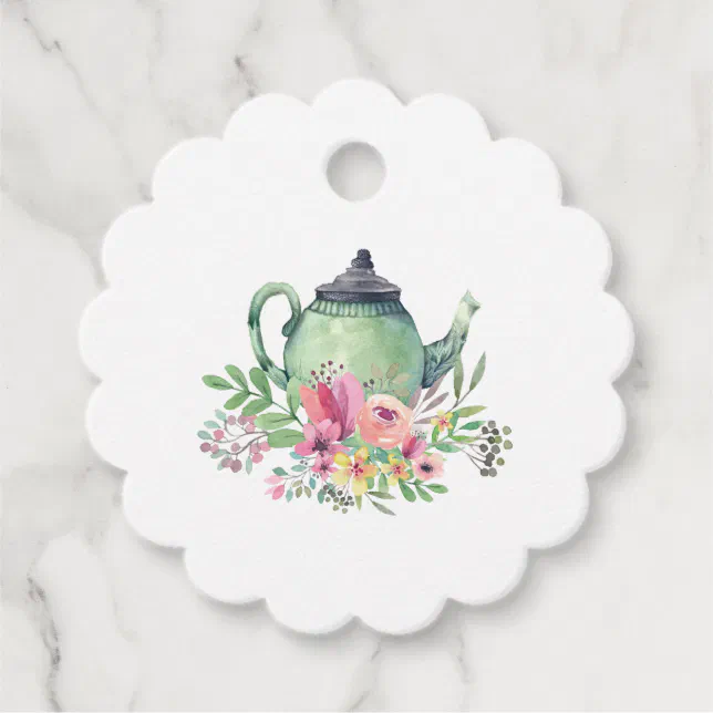 Watercolor Teapot and Flowers Tea Party Favor Tags | Zazzle