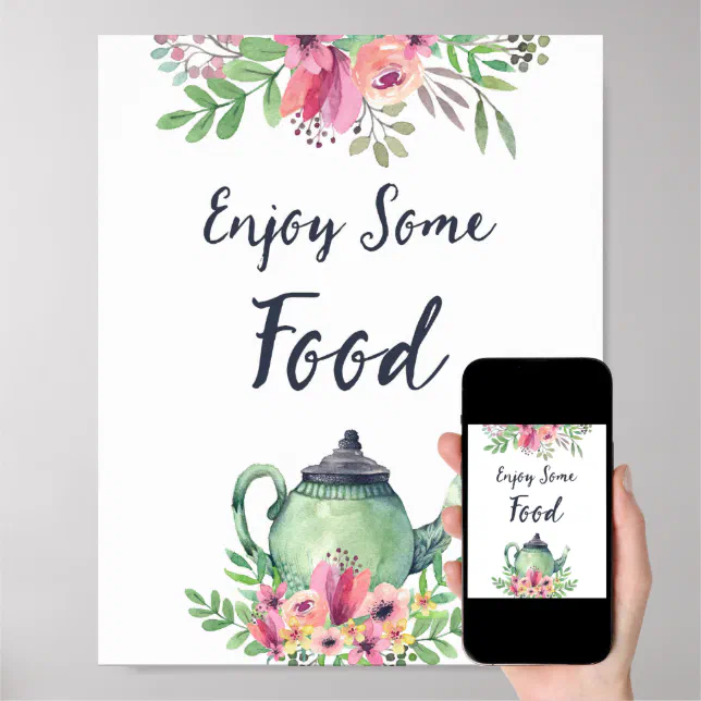 Watercolor Teapot Enjoy Some Food Sign | Zazzle