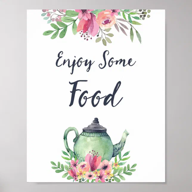 Watercolor Teapot Enjoy Some Food Sign | Zazzle
