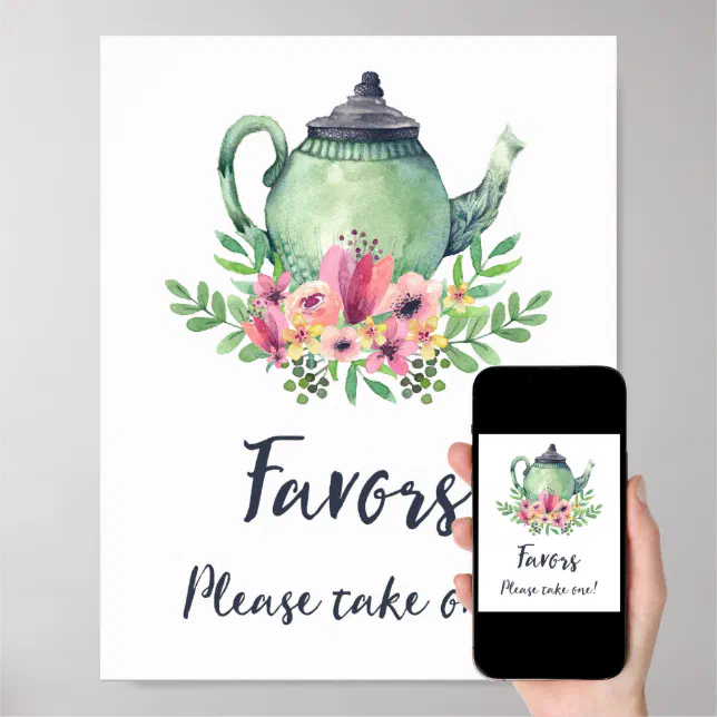 Watercolor Teapot Favors Sign | Zazzle