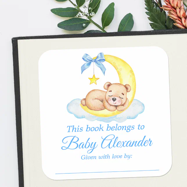 Watercolor Teddy Bear Baby Shower Bookplate Labels | Zazzle