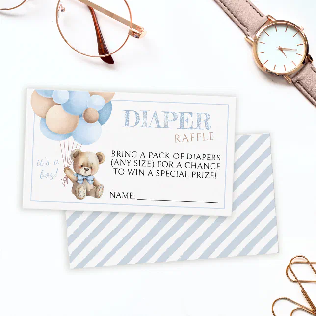 Watercolor teddy bear diaper raffle ticket cards | Zazzle