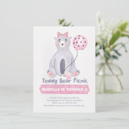 Watercolor Teddy Bear Picnic Birthday Invitation | Zazzle