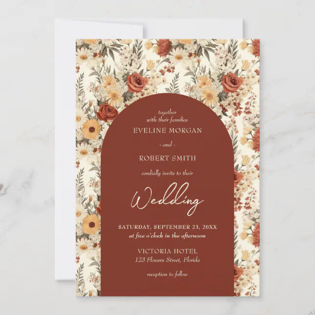 Watercolor terracotta and ivory wild flowers invitation | Zazzle