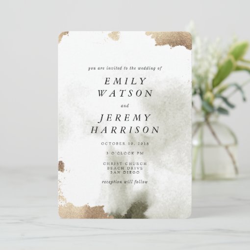 Watercolor Texture Grey Marble Wedding Invitation | Zazzle