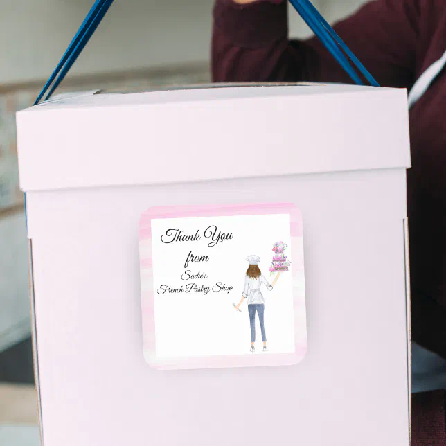 Watercolor Thank You Pastry Shop Square Sticker | Zazzle