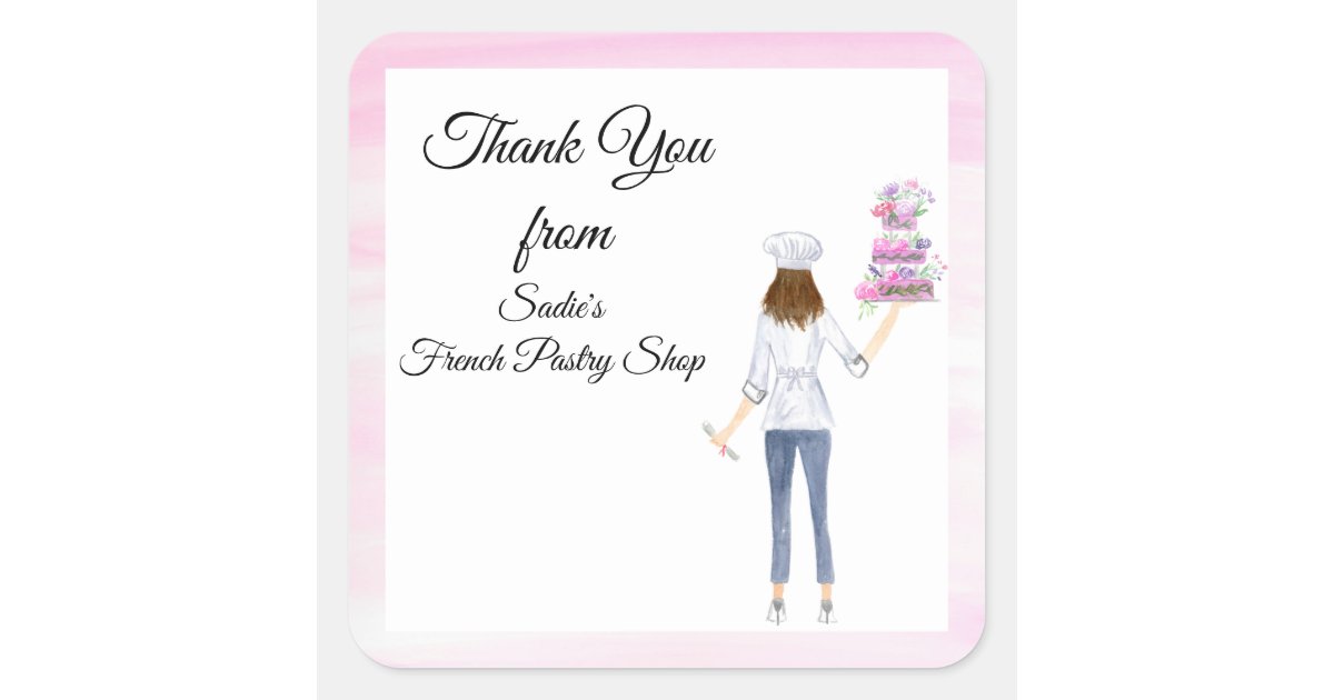 Watercolor Thank You Pastry Shop Square Sticker | Zazzle