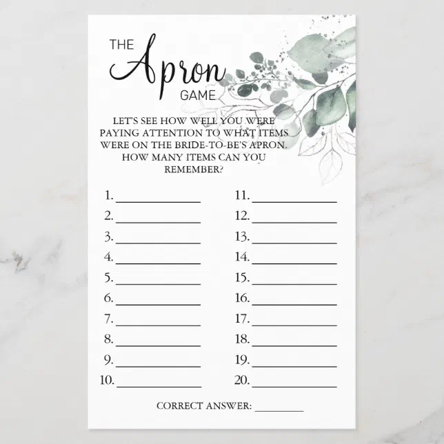 Watercolor The Apron Bridal shower game card Flyer | Zazzle