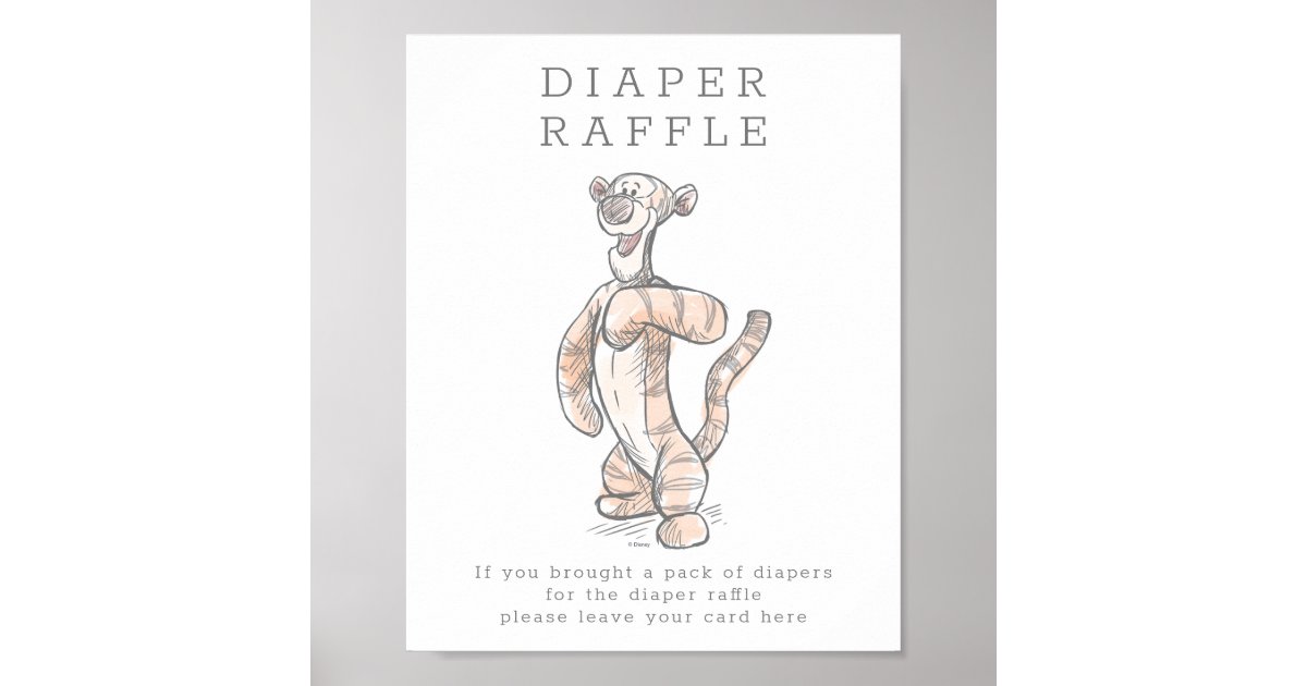 Watercolor Tigger Baby Shower Diaper Raffle Poster | Zazzle